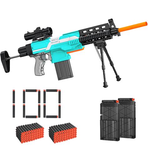 Automatic Toy Gun For Nerf Guns Bullets 3 Modes Toy Foam Blasters With Bipod 2 Magazine Clips