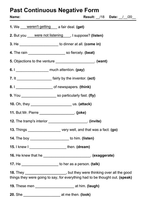69 Past Continuous Negative Pdf Worksheets With Answers Grammarism