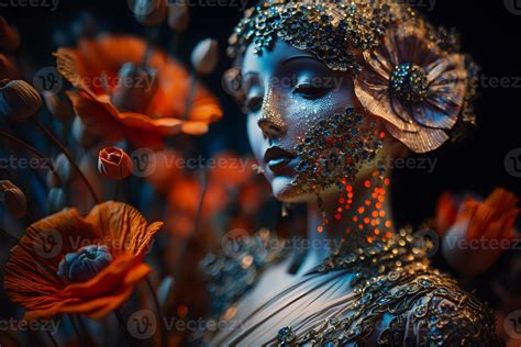 A Fantasy Portrait Of Ancient Roman Goddess Venus With Red Poppies Neural Network Generated Art