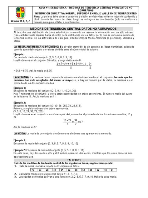 Guia Sobre Medidas De Tendencia Central Datos No Agrupados Pdf