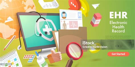 Ehr의 3d 벡터 개념적 일러스트레이션 전자 건강 기록 Electronic Medical Record에 대한 스톡 벡터 아트