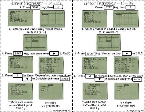 Linear Regression Using A Calculator Handout Notes Ti 84 Ti Nspire