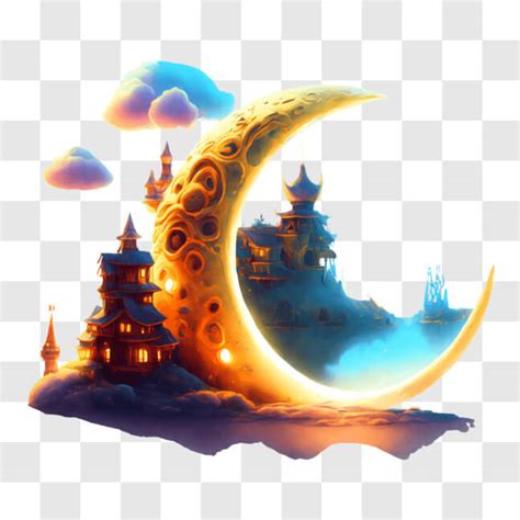 Download Crescent Moon Over Fantasy Island Pngs Online Creative Fabrica