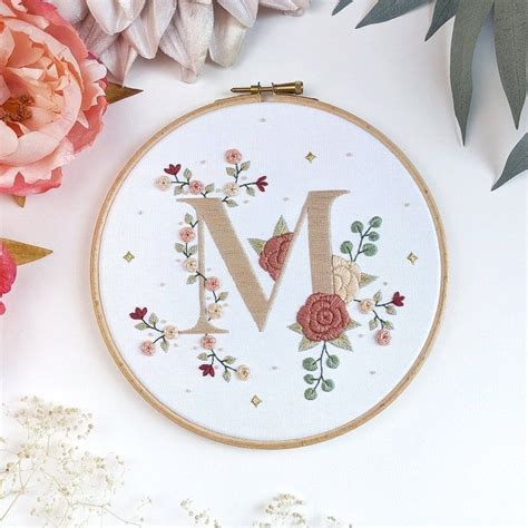 Personalised Boho Monogram Embroidery Kit 7 Hoop Bohemian Dusky Rose