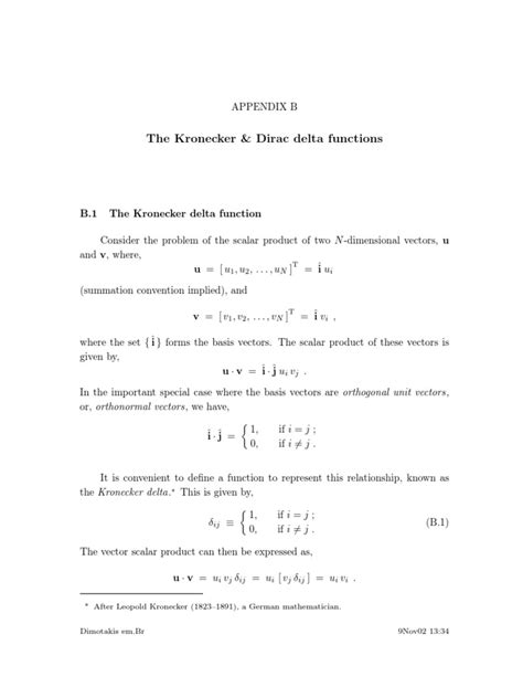 The Kronecker And Dirac Delta Functions Pdf Integral Euclidean Vector