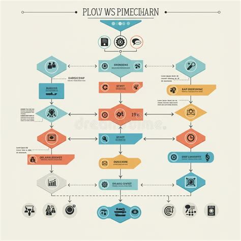Flowchart With A Vintage Design Features Interconnected Blocks And Icons Utilizing Stock