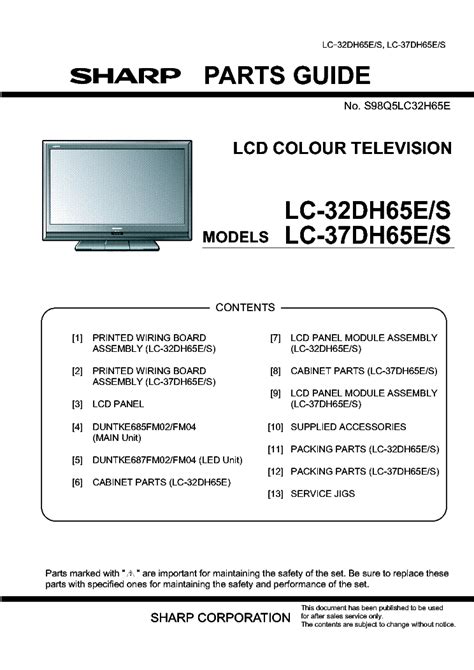 SHARP LC 32DH65E LC 37DH65E PARTS Service Manual Download Schematics Eeprom Repair Info For