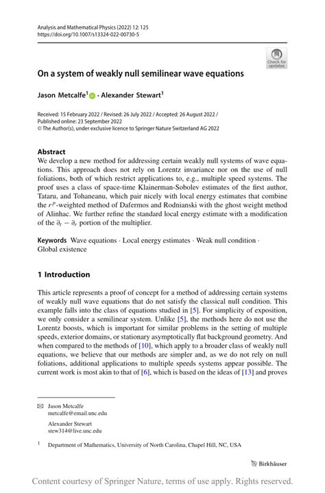 on a system of weakly null semilinear wave equations