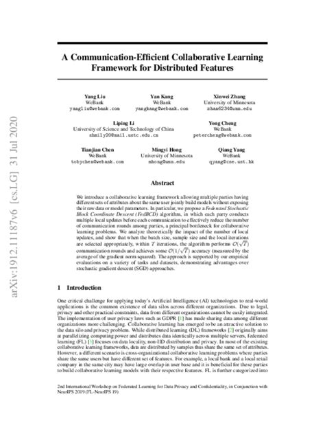 Pdf A Communication Efficient Vertical Federated Learning Framework