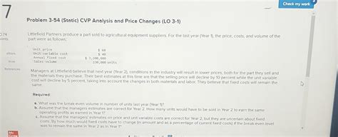 Solved Problem Static CVP Analysis And Price Changes Chegg