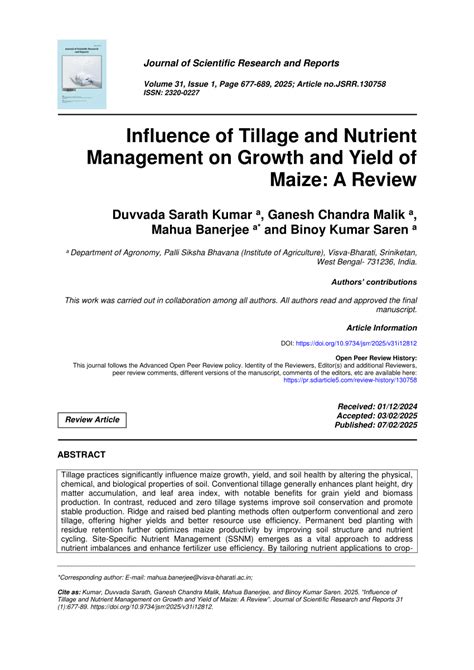 Pdf Influence Of Tillage And Nutrient Management On Growth And Yield