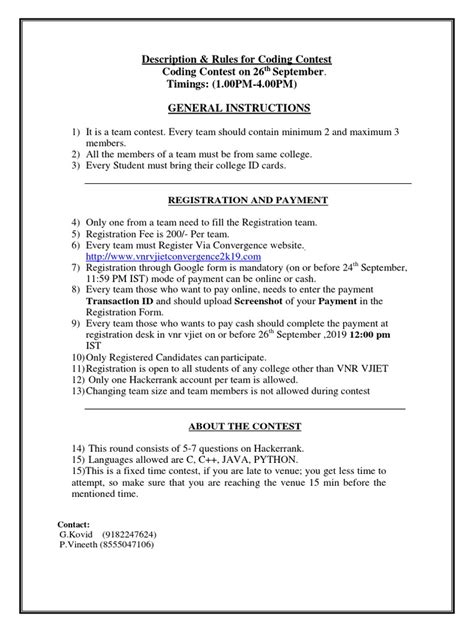 Coding Contest On 26 Description And Rules For Coding Contest September Timings 1 00pm 4 00pm