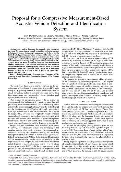 Pdf Proposal For A Compressive Measurement Based Acoustic Vehicle Detection And Identification