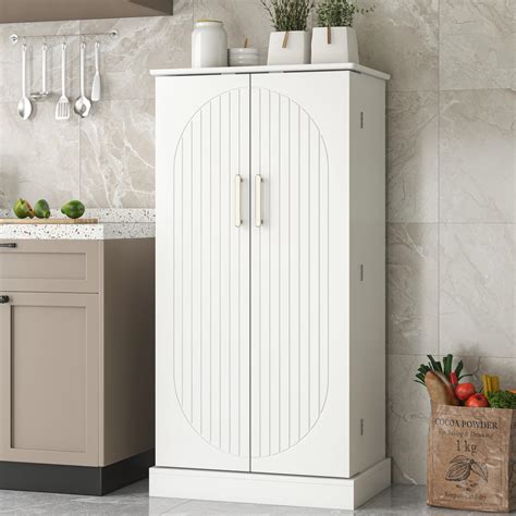 Kepptory 64” Kitchen Pantry Cabinets White Freestanding