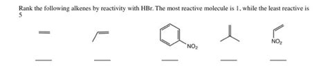 Solved Rank the following alkenes by reactivity with HBr. | Chegg.com