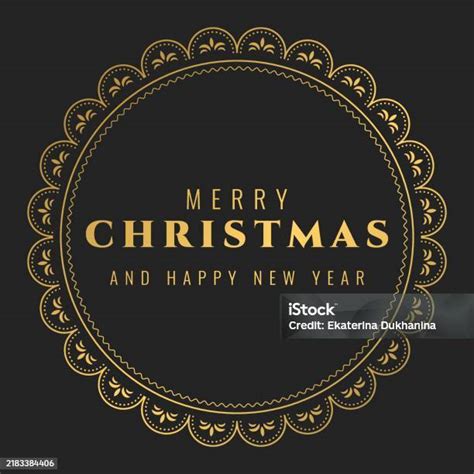 메리 크리스마스와 새해 복 많이 받으세요 카드 와 금 빈티지 선조 둥근 프레임 와 검은 배경에 타이포그래피 전단지 배너 포스터에 대한 창의적인 개념 벡터 일러스트 레이 션