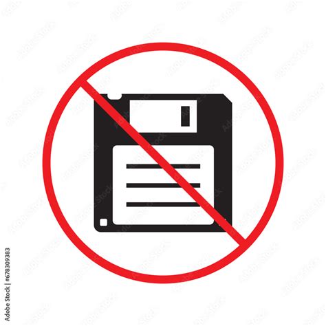 Forbidden Floppy Disk Icon No Floppy Disk Vector Sign Prohibited Disc Icon Warning Caution