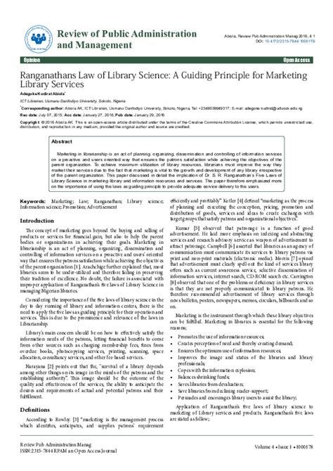 Pdf Ranganathans Law Of Library Science A Guiding Principle For Marketing Library Services
