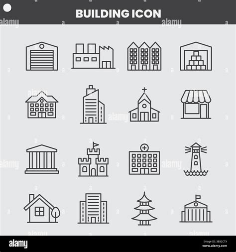 Minimalist Architectural Icon Set Urban Landmarks Building Symbols