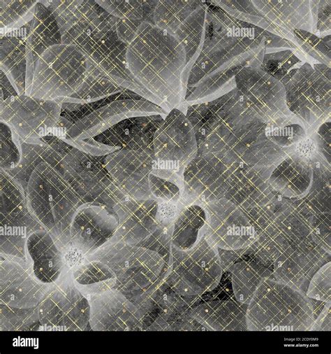 Black And White Flowers And Golden Abstract Geometric Diagonal