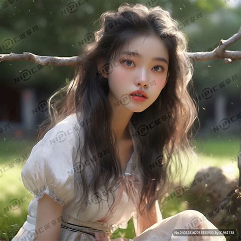 AI创作图一个女孩白色的裙子 草 树 树枝 逼真的细节 自然的皮肤纹理 复杂的细节 非常详细 超逼真 闪亮的皮肤 闪亮的头发 看着观众 粉红色的嘴唇 k分辨率nipic 昵图网