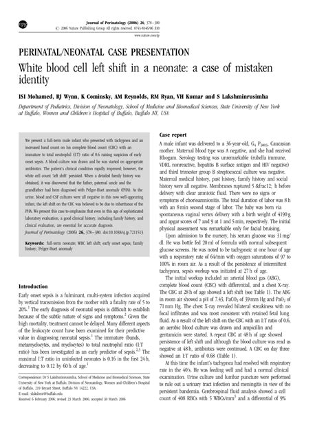 PDF White Blood Cell Left Shift In A Neonate A Case Of Mistaken Identity