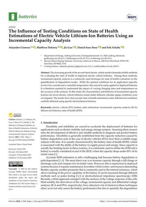 Pdf The Influence Of Testing Conditions On State Of Health