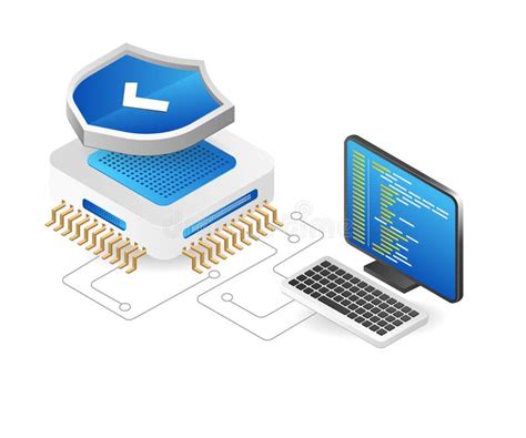 flat 3d concept of chip system security program illustration stock