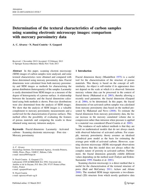 Pdf Determination Of The Textural Characteristics Of Carbon Samples
