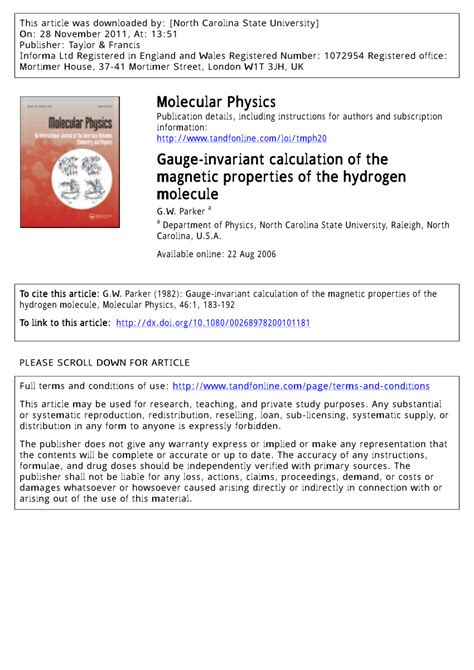 Pdf Gauge Invariant Calculation Of The Magnetic Susceptibility Of The Hydrogen Molecule