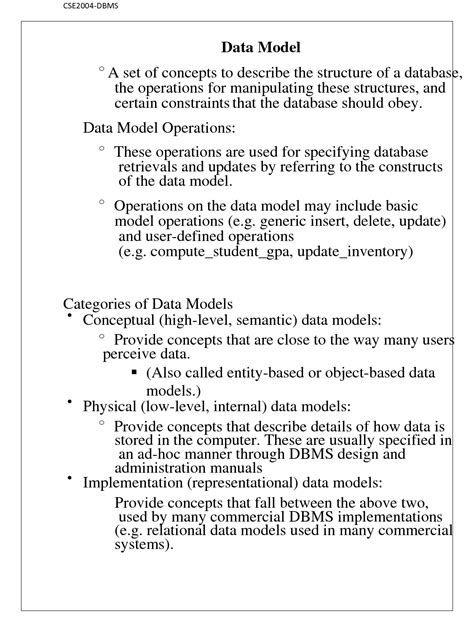 SOLUTION CSE DBMS Data Model Presentation Studypool