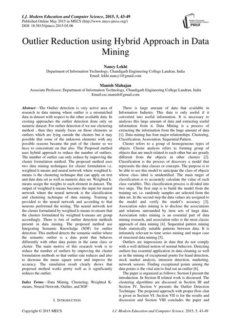 Pdf Outlier Reduction Using Hybrid Approach In Data Mining