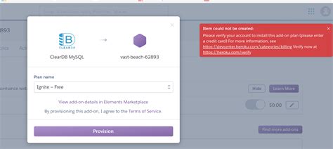 Not Able Add Free Ignite Cleardb To Heroku App Stack Overflow