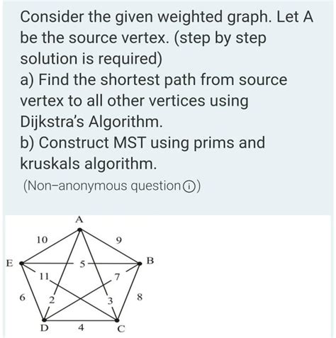 solved consider the given weighted graph let a be the