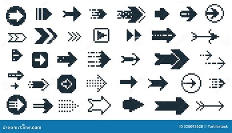 Black 8 Bit Arrows Retro Square Navigation Pointer Icons 90s Retro Pixel Cursor Direction