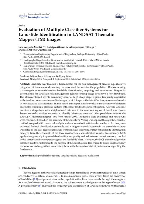 Pdf Evaluation Of Multiple Classifier Systems For Landslide