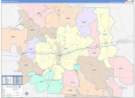 Muskingum County Oh Wall Map Color Cast Style By Marketmaps Mapsales
