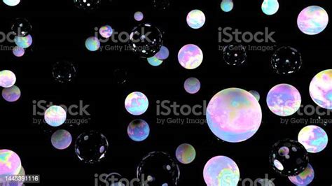 검정에 홀로그램 거품 3d 그림입니다 밤하늘 유리 배경 추상적인 배경입니다 요정 벽지 우주 행성 분홍색 파랑 환상 유니콘 색상 0명에 대한 스톡 사진 및 기타 이미지