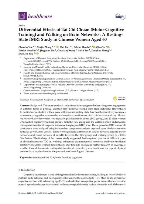 Pdf Differential Effects Of Tai Chi Chuan Motor Cognitive Training And Walking On Brain