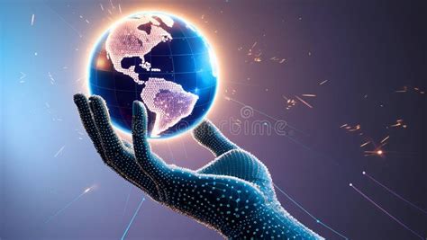 Digital Hand Holding Digital Glowing Globe Global Network And Virtual Digital Technology Concept