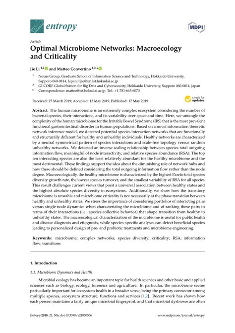 Pdf Optimal Microbiome Networks Macroecology And Criticality