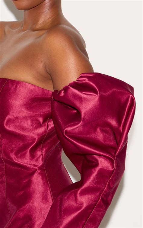 Wine Oversized Puff Sleeve A Line Shift Dress Dresses Plt