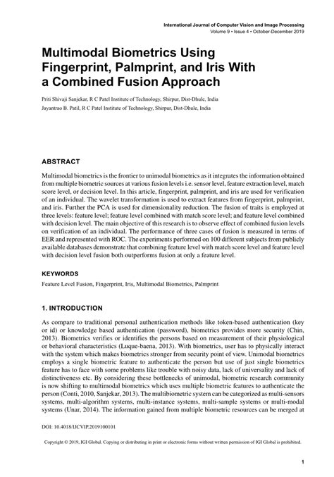 Pdf Multimodal Biometrics Using Fingerprint Palmprint And Iris With