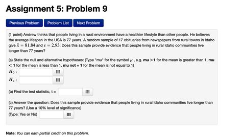 solved assignment 5 problem 9 previous problem problem list