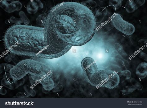 Close 3d Illustration Microscopic Cholera Bacteria Stock Illustration