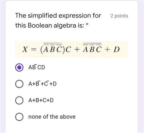 Solved Points The Simplified Expression For This Boolean Chegg