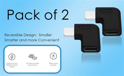 Godspin Usb C 90 Degree Angle Adapter [2 Pack] Male To Female Right And Left Angled