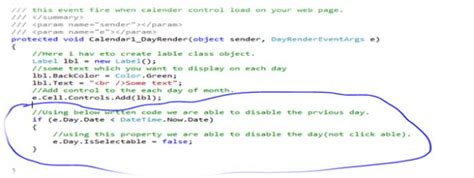 Calendar Control In ASP Net