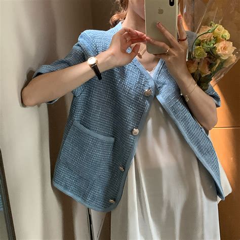 웨스턴 루즈 반팔 트위드 라운드 넥 단추 여밈 금장 버튼 포인트 빅 포켓 오버 루즈 박시 핏 청순 여리 페미닌 러블리 세미 여름 봄 간절기 환절기 레이어드 데이트 출근
