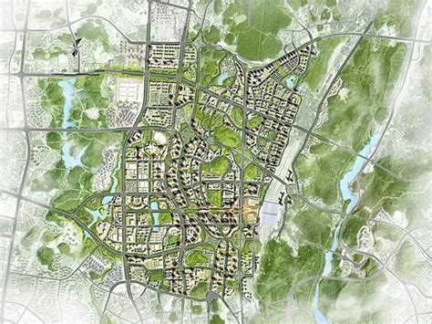 城市规划总图彩平psd素材新城市中心规划彩色平面图ps免扣源文件 花瓣网